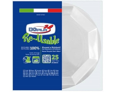 12507 - Piatti in polistirene Dopla Re-Usable Ø 220 mm - Piani - conf. 25 pezzi - OFBA srl