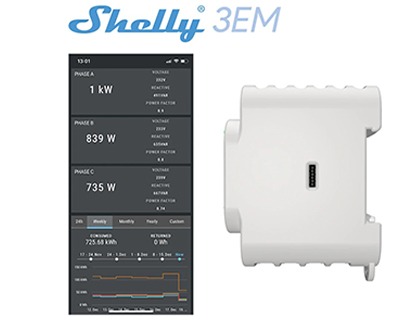 Shelly 3EM -Contatore energia LAN/Wi-Fi/BT+ 3 pinze amperometriche